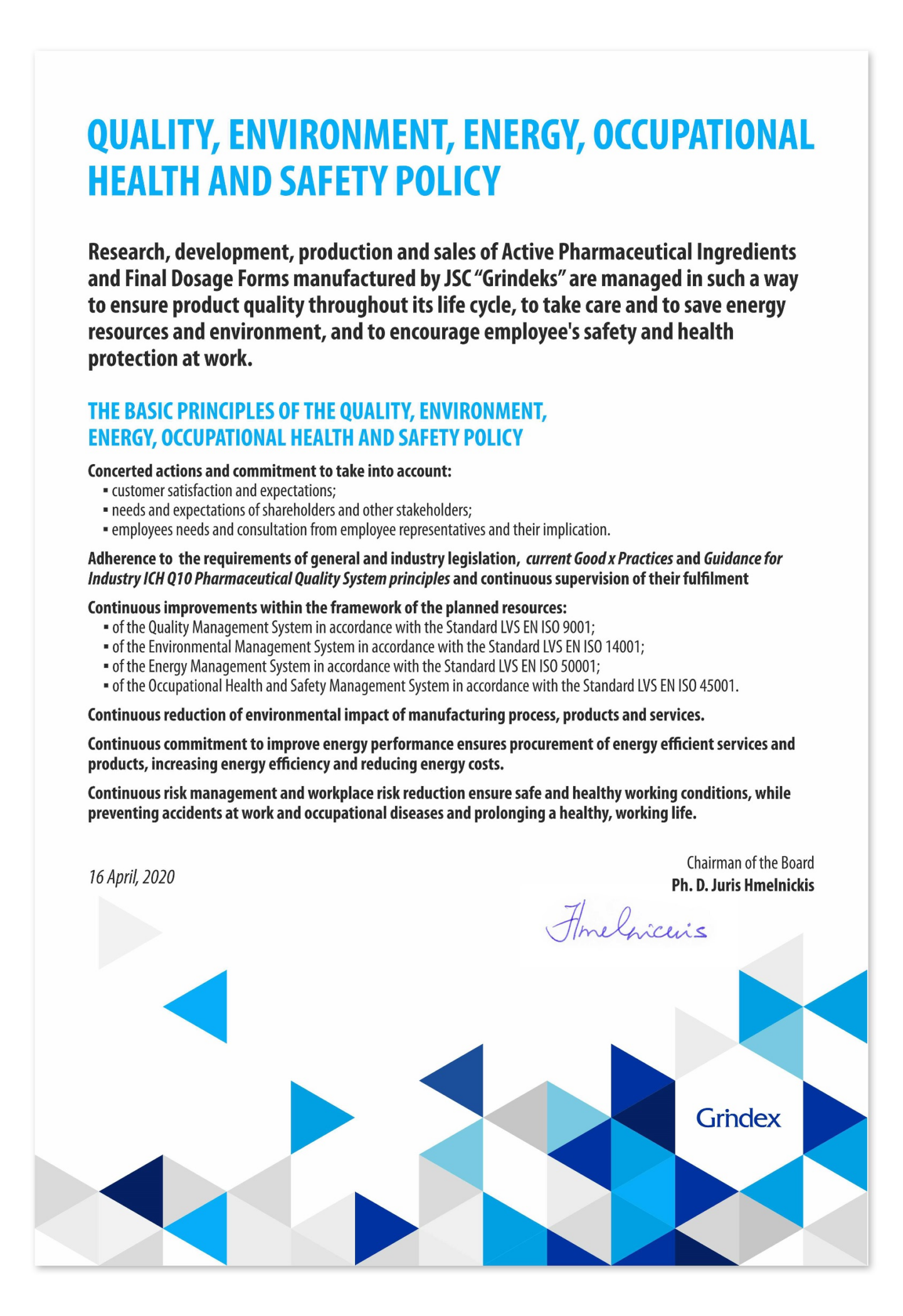 Quality and safety - Grindeks